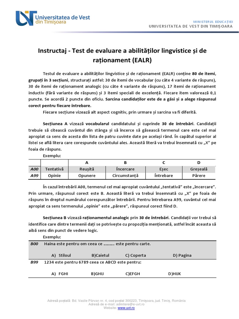 Instructaj Test UVT 2022 | PDF