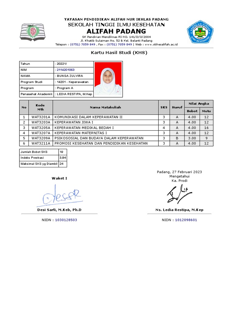 Cetak KHS NIM - 2114201063 | PDF