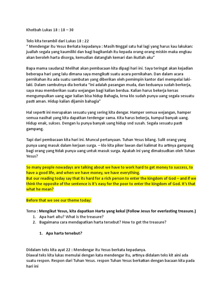 Khotbah Lukas 18 (English) | PDF