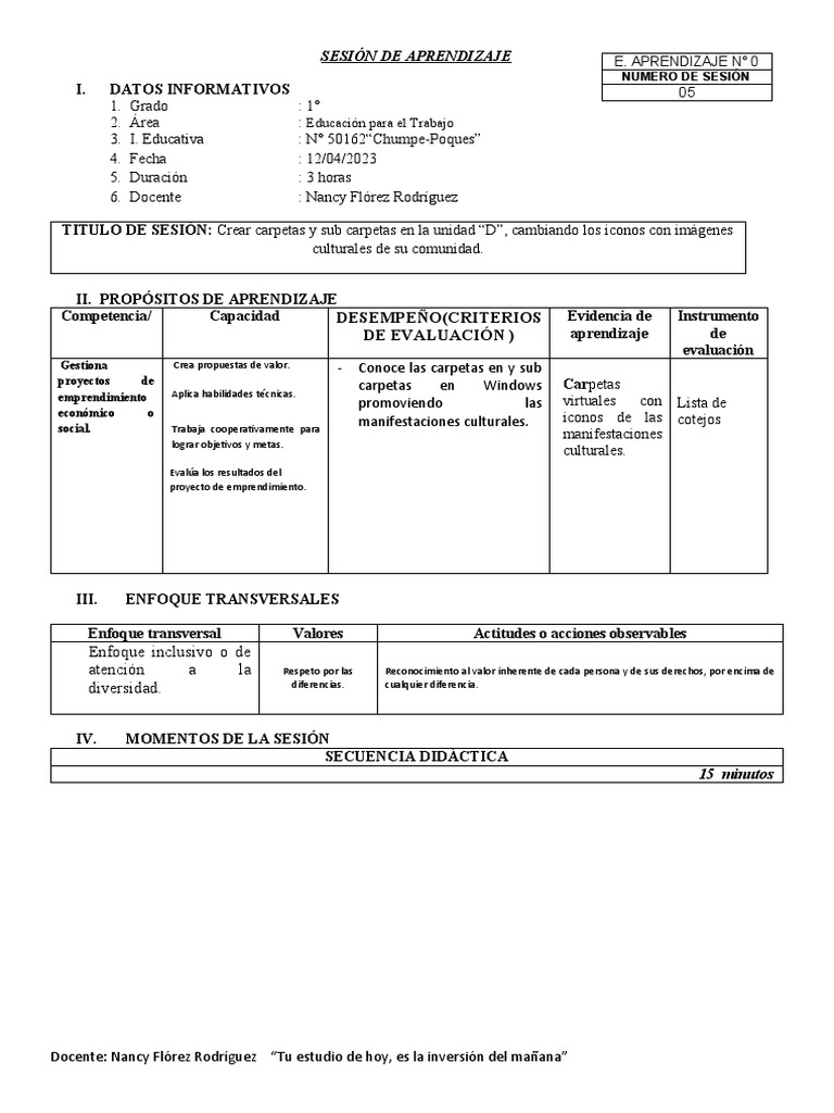 SESIÓN DE APRENDIZAJE 05 Carpetas | PDF