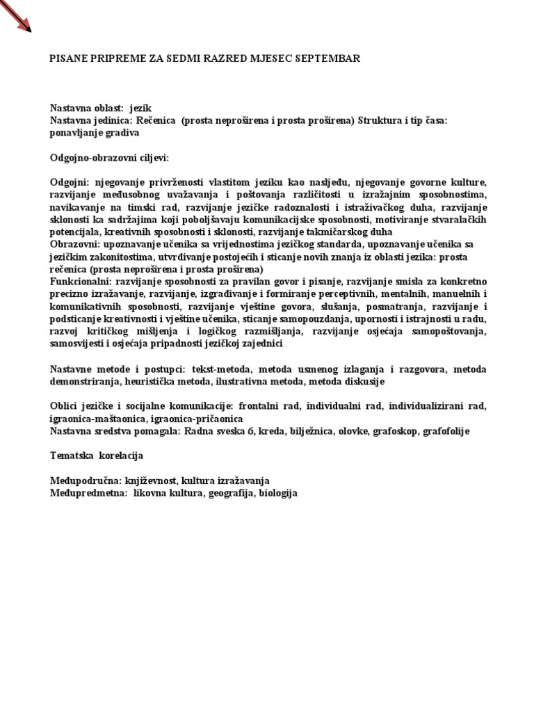 Pisane Pripreme Za Sedmi Razred Konačna Verzija | PDF