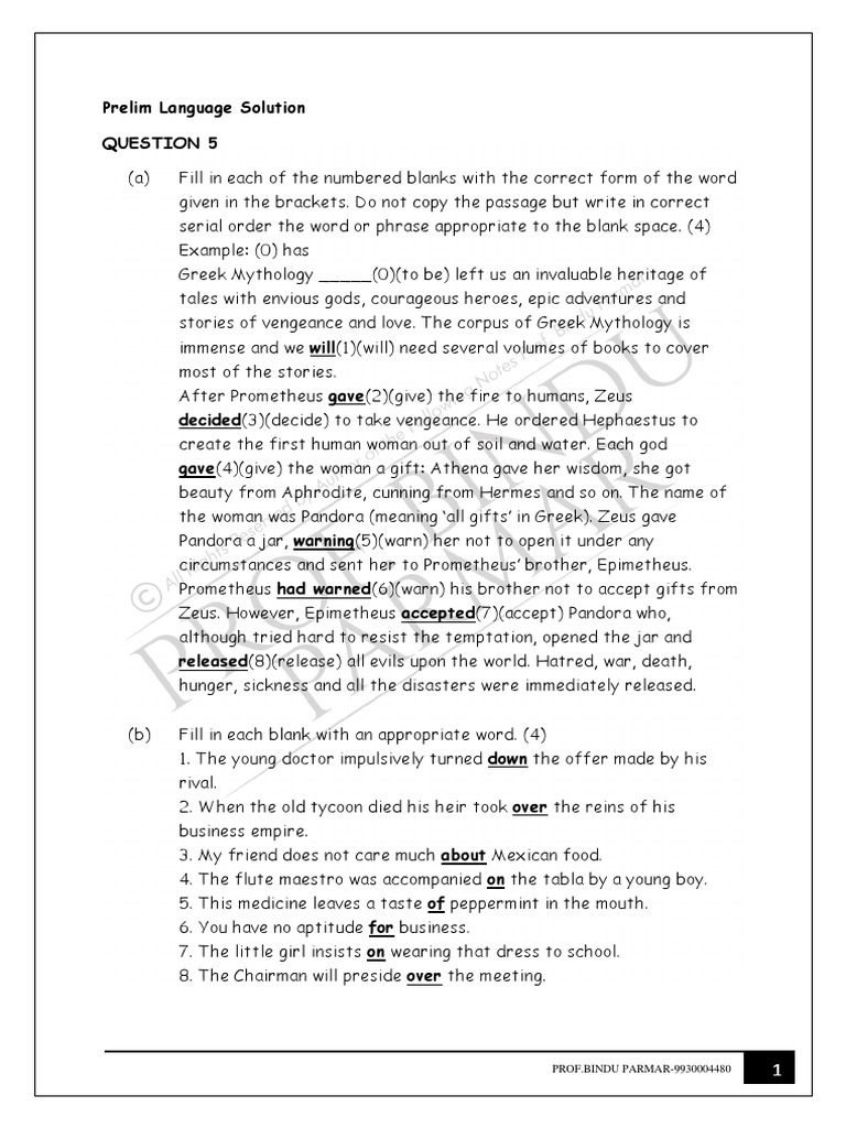 English - BSS Prelim Language '23 Solution | PDF | Prometheus | Mythology