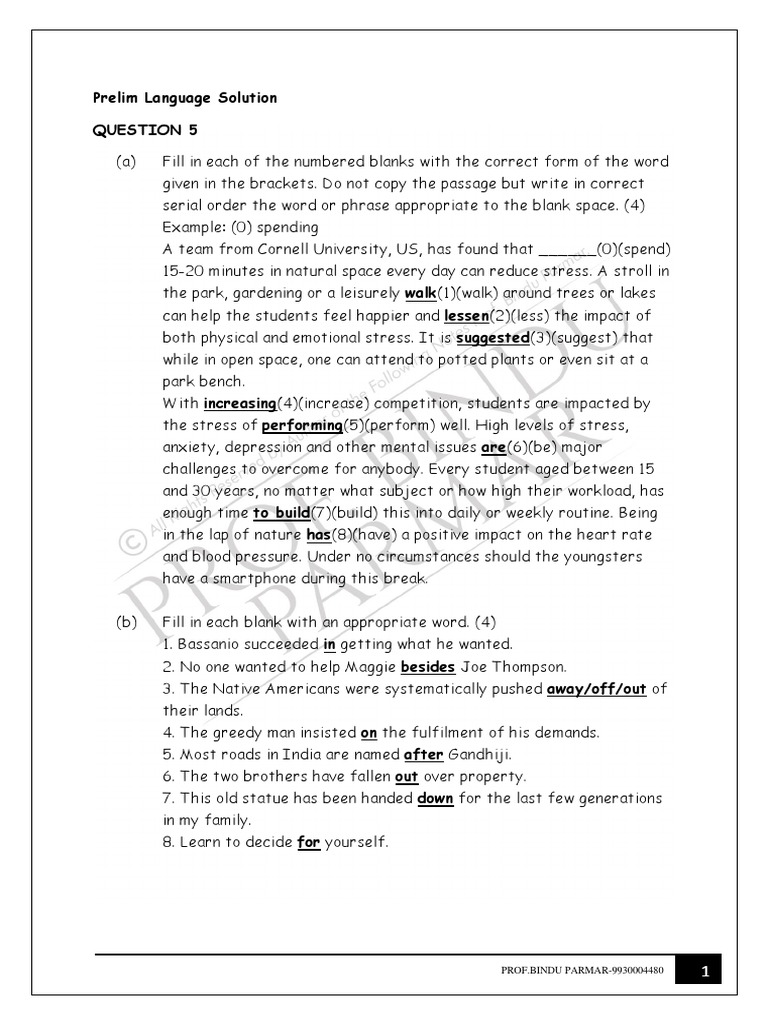 English - Billabong Prelim Language '23 Solution | PDF | Stress ...