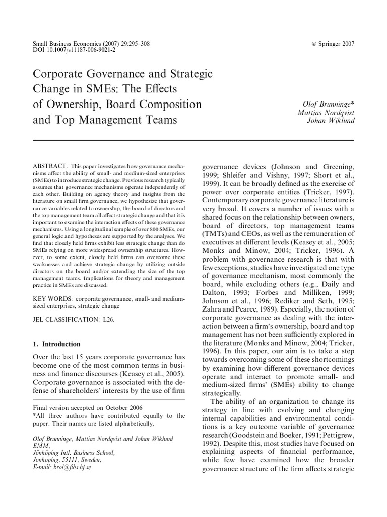 Corporate Governance and Strategic Change in SMEs The Effects of ... Corporate Governance and Strategic Change in SMEs The Effects of ...