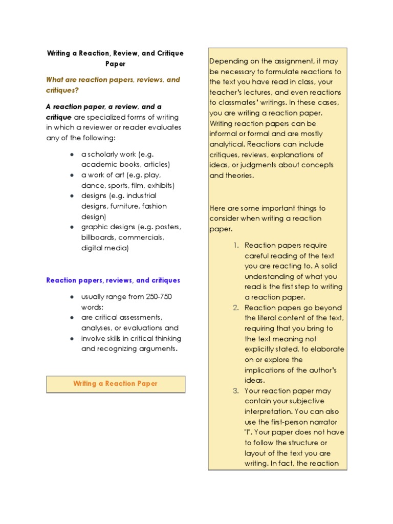 Guide to Writing Reaction Papers & Reviews | PDF