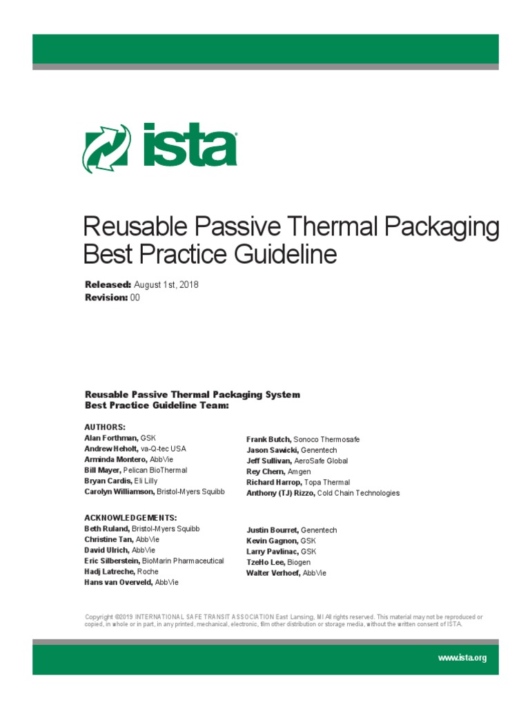ISTA PCG 01 Reusable Passive Thermal Packaging System Best Practice Guideline | PDF ...