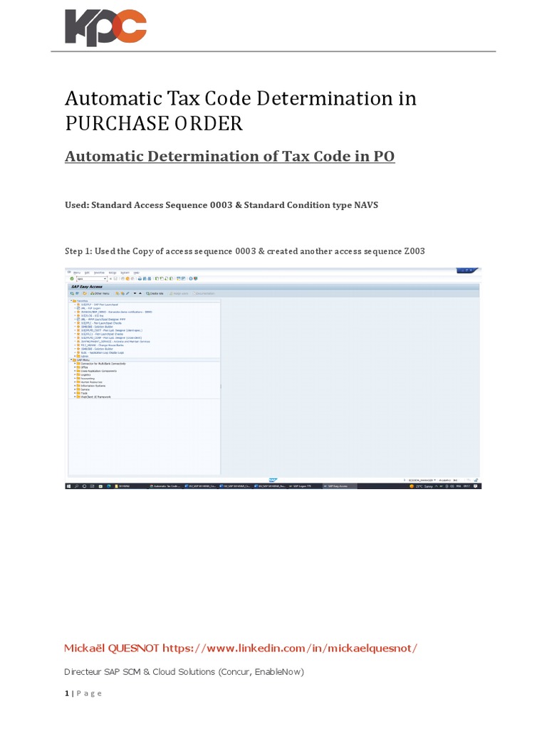 Automatic Tax Code Determination in PO | PDF | Computing | Computer Programming