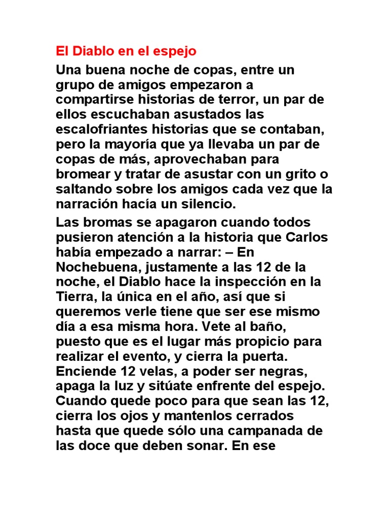 El Diablo en El Espejo Cuento de Terror | PDF
