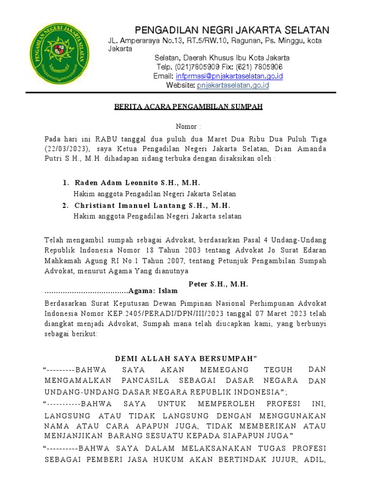 Berita Acara Sumpah | PDF