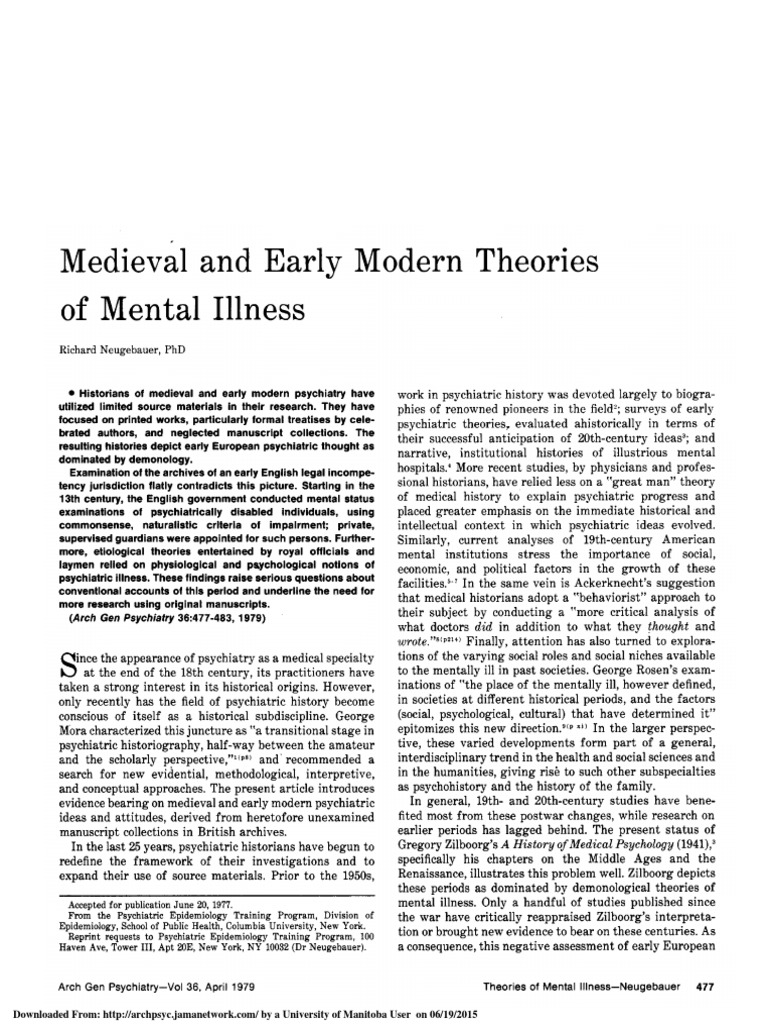 Medieval and Early Modern Theories of Mental Illness | PDF | Psychiatry ...