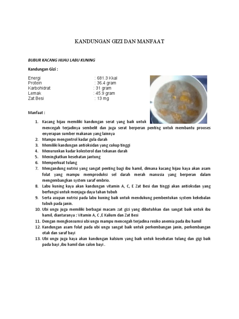 Kandungan Gizi Dan Manfaat Bubur Kacang | PDF