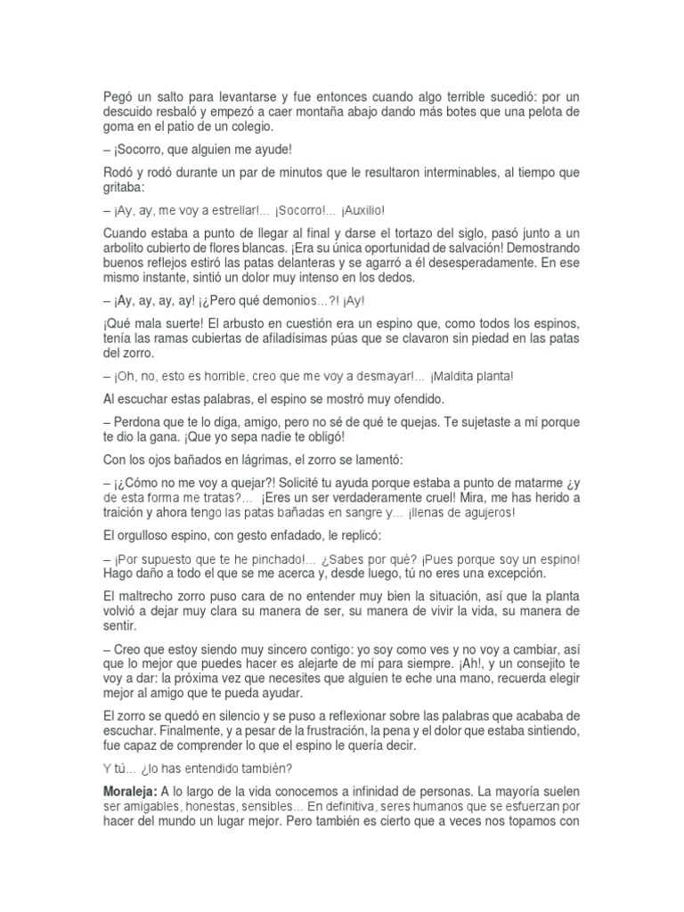 Cuento El Zorro Y El Espino Pdf