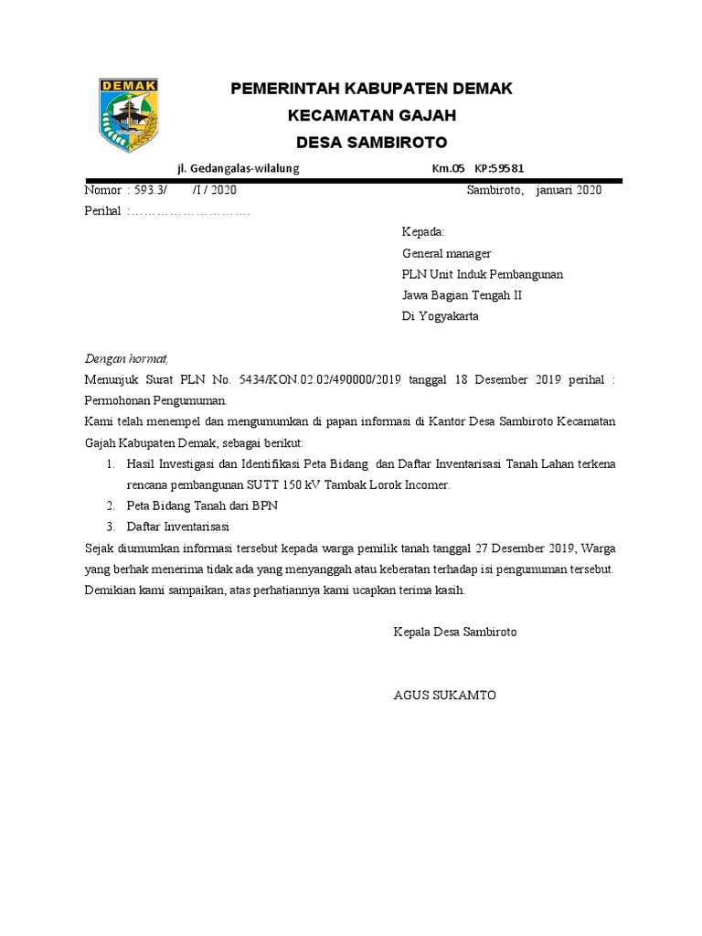 Surat Sanggahan Tanah | PDF