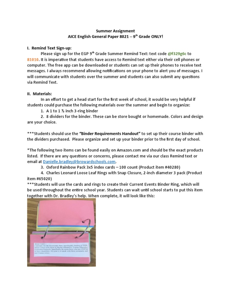 AICE EGP 9th Grade Summer Prep Guide | PDF | Essays | Reason