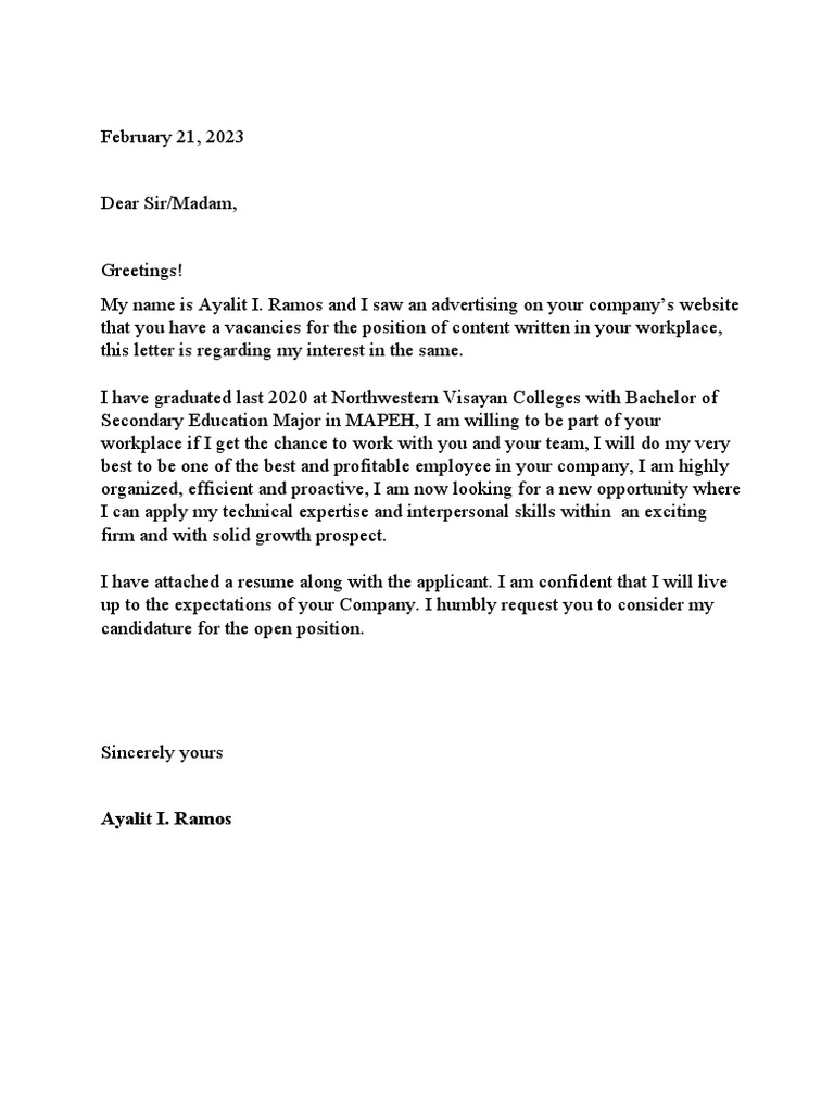 Ayalit Ramos Cover Letter | PDF