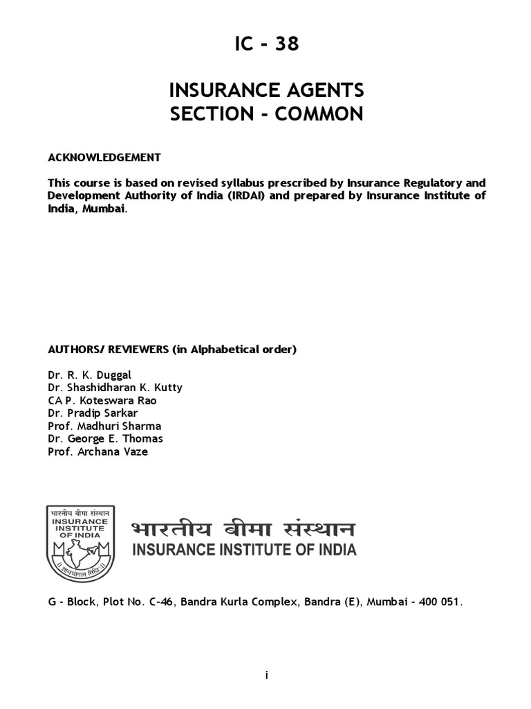 Final IC 38 - IA - Common - English | PDF | Insurance | Risk
