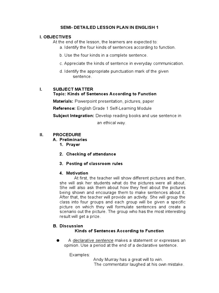 Lesson Plan | PDF | Sentence (Linguistics) | Question