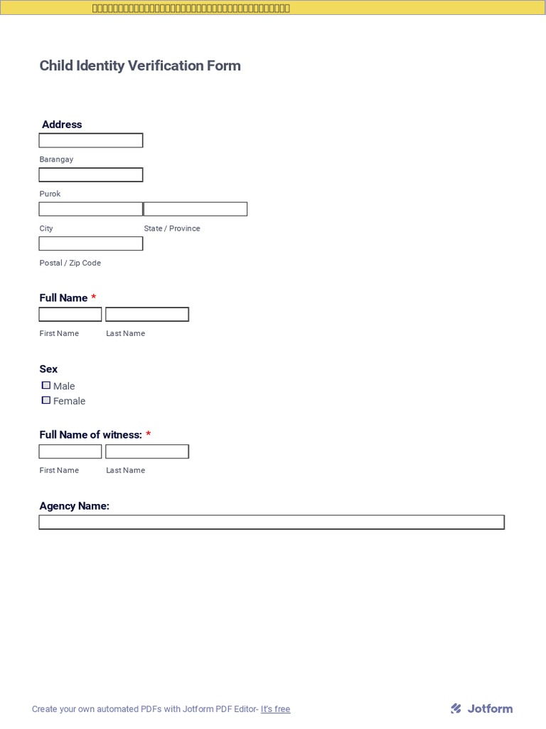 Child Identity Verification Form | PDF | Career & Growth