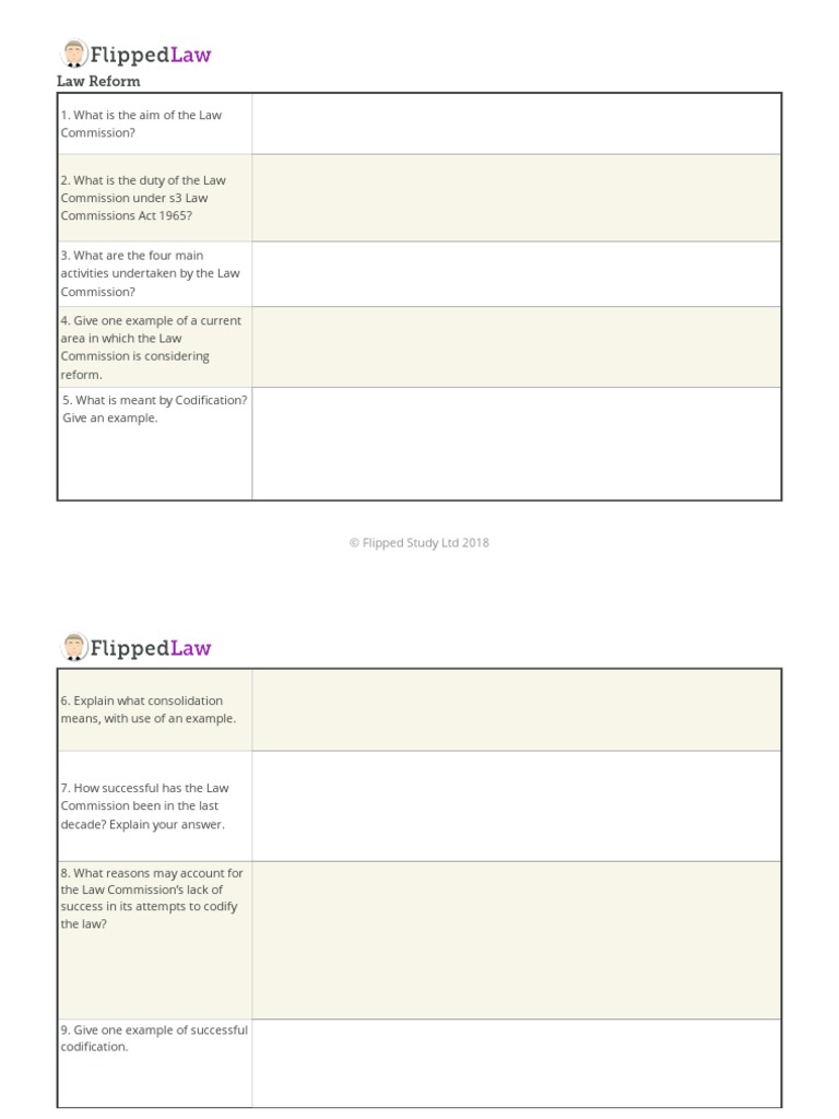 Law Reform - Flipped Law Worksheet | PDF