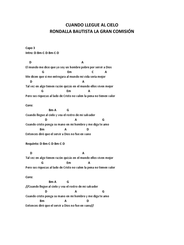 Cuando Llegue Al Cielo Rondalla La Gran Comision | PDF