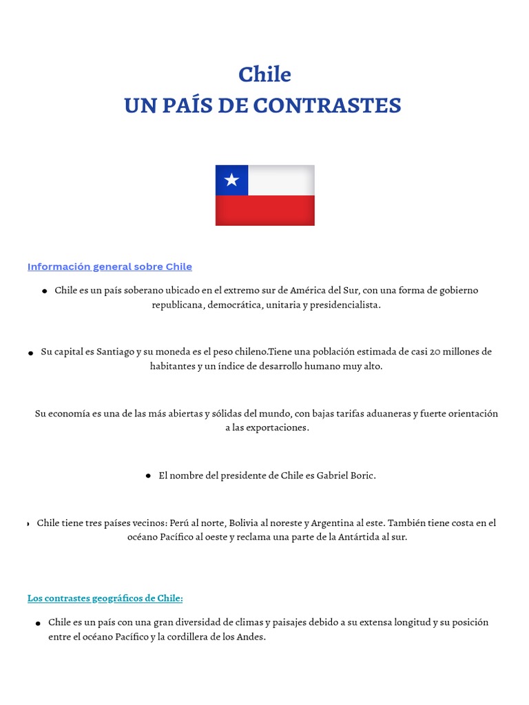 Chile Un País de Contrastes: Información General Sobre Chile | PDF ...