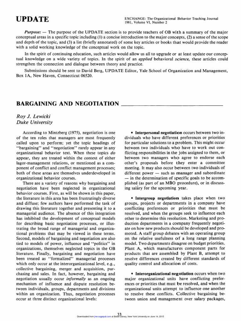 Lewicki 1981 | PDF | Negotiation | Bargaining