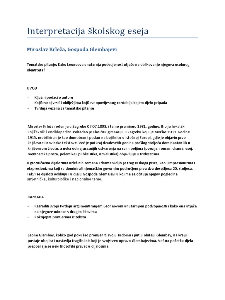 Interpretacija Školskog Eseja | PDF