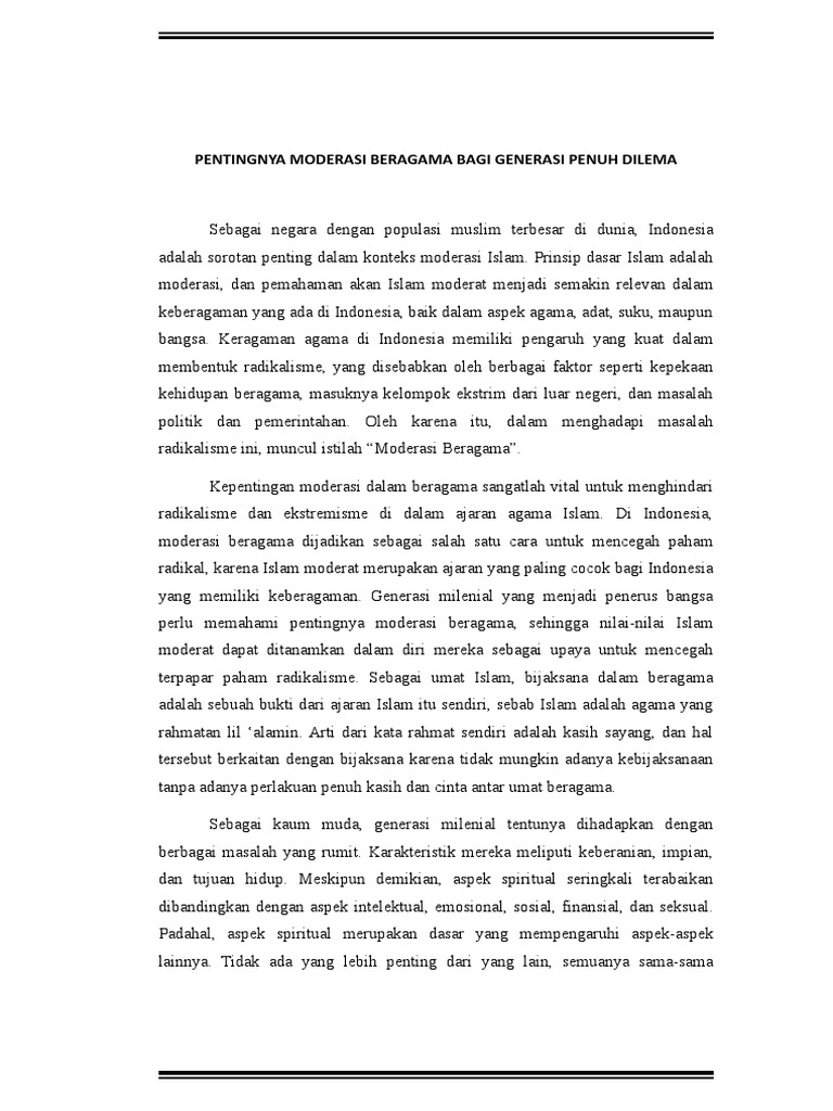 Essay Moderasi Beragama | PDF | Ilmu Sosial | Gaya Hidup