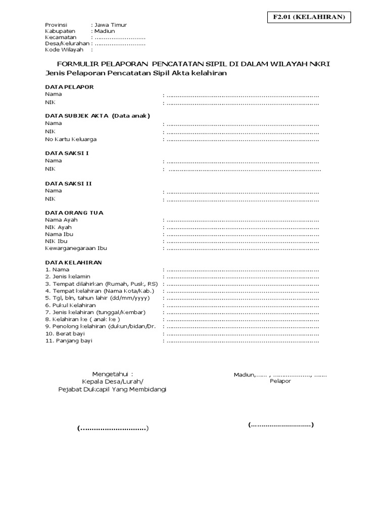 FORM F2.01 Kelahiran | PDF