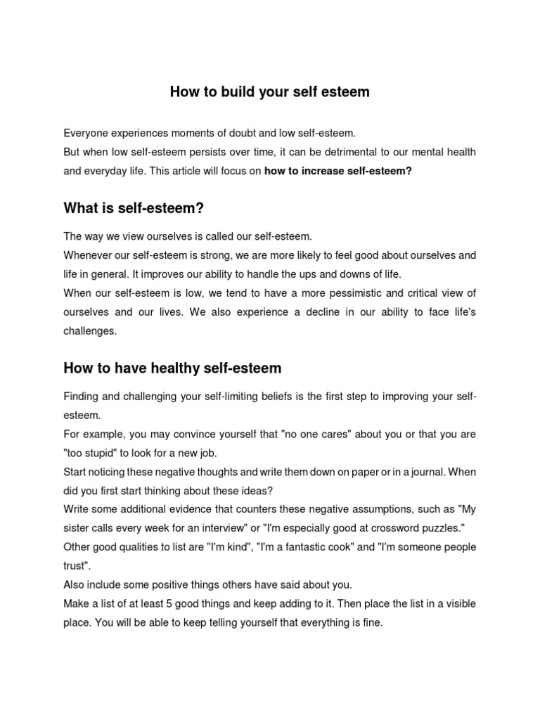 How To Build Your Self Esteem (Ayesha Shakil) | PDF | Self Esteem | Psychological Concepts