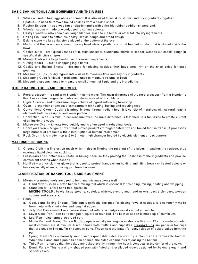 Basic Baking Tools and Equipment and Their Uses | Download Free PDF ...