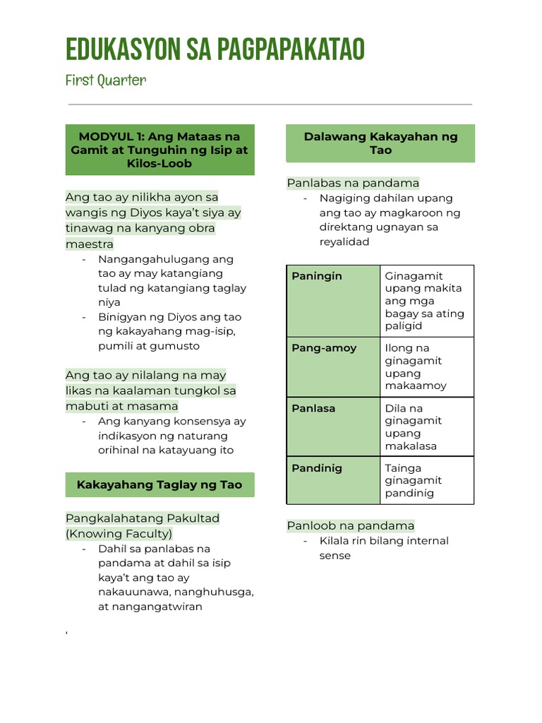 ESP - First Quarter Reviewer | PDF
