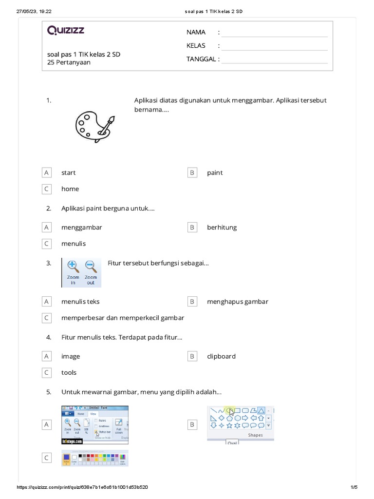Soal Pas 1 TIK Kelas 2 SD | PDF