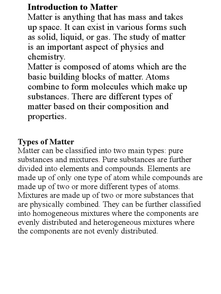 Introduction To Matter | PDF