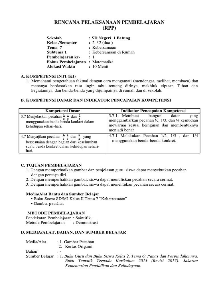 RPP Pecahan | PDF