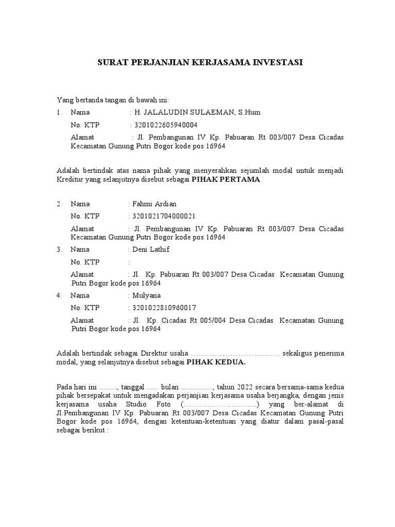 Surat Perjanjian Kerjasama Mou Dzahra Studio Pdf