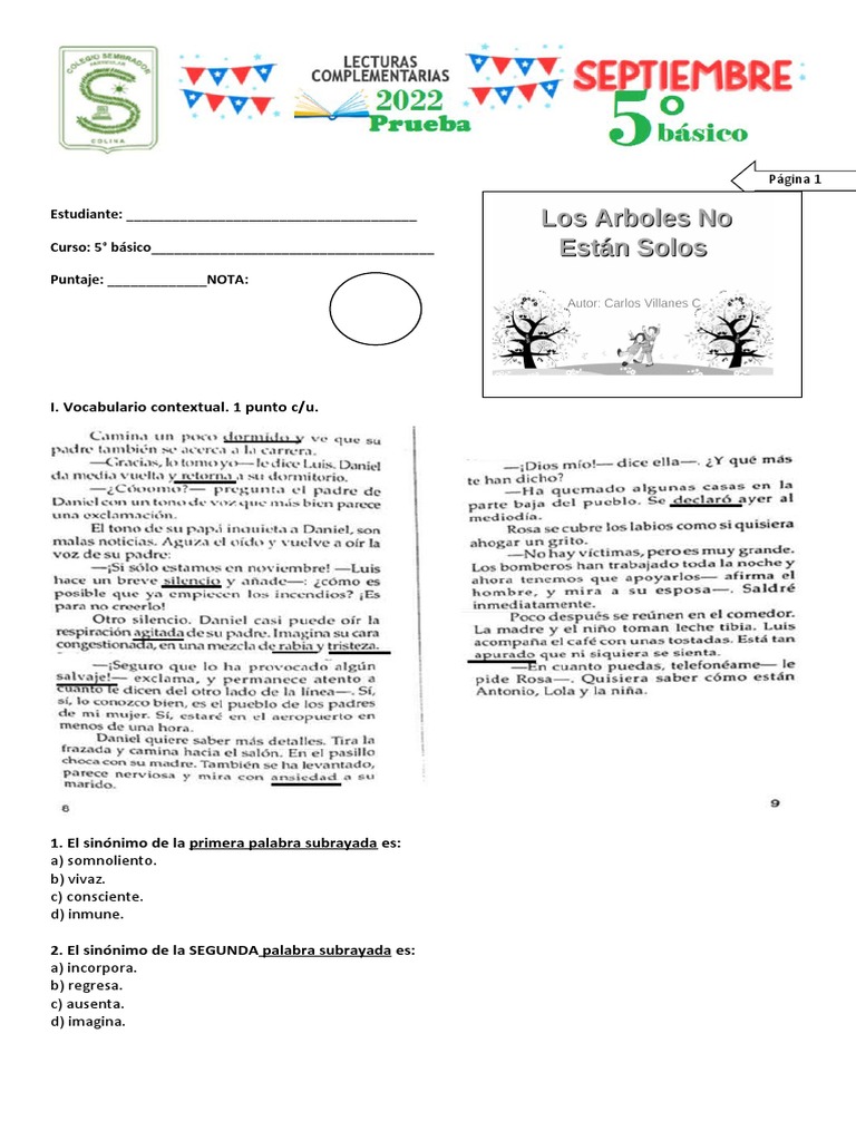 5básico PRUEBA LECTURA SEPTIEMBRE Los Arboles No Están Solos | PDF