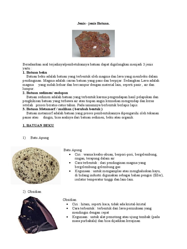 Jenis-Jenis Batuan dan Ciri-Cirinya | PDF
