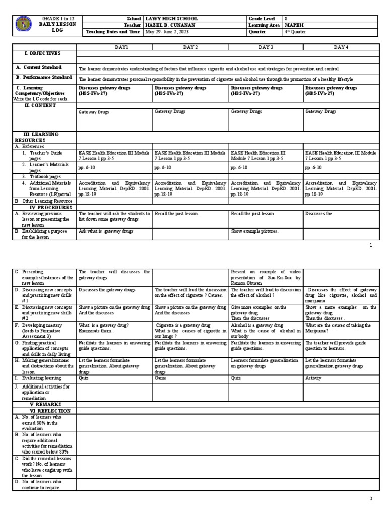 Q4 Health Mapeh | PDF | Learning | Health Education