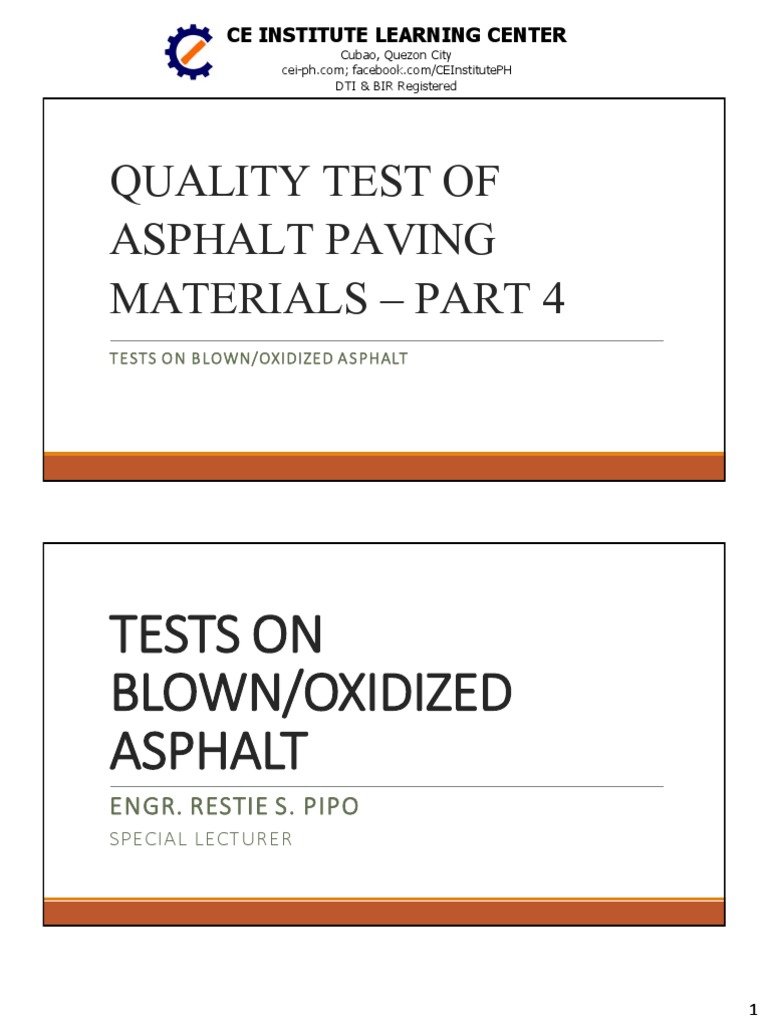 2.4 Quality Tests On Blown or Oxidized Asphalt-cByPevJNzF | PDF ...