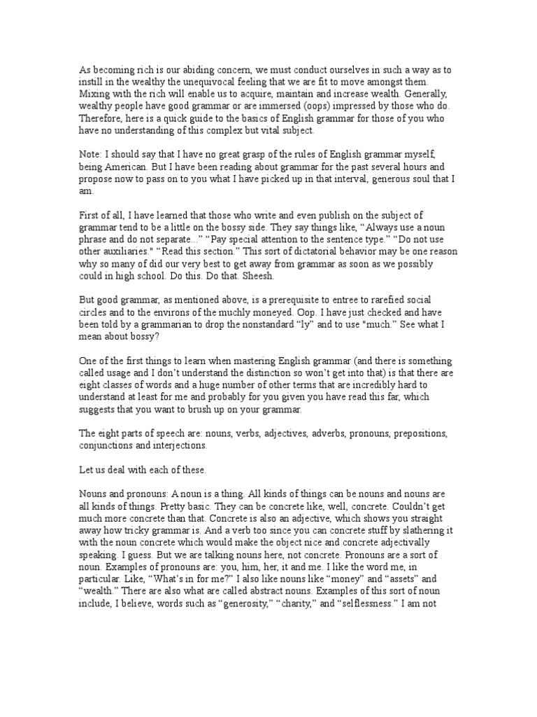 Comic Essay On Grammer | PDF