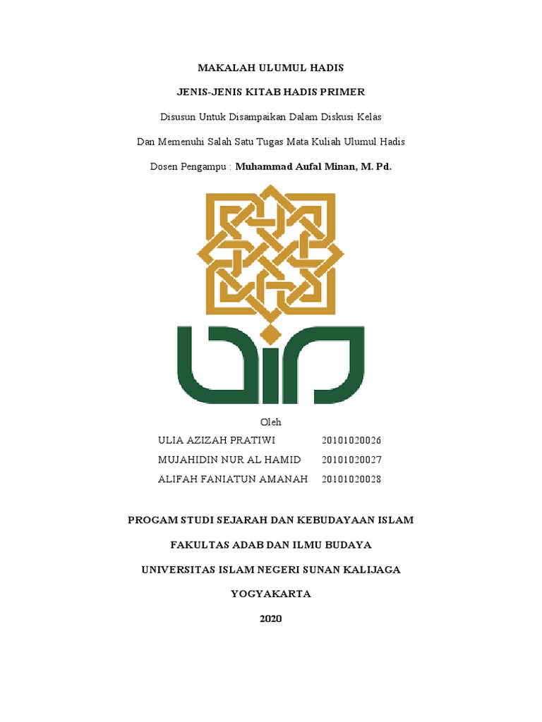 Makalah Ulumul Hadis - Jenis-Jenis Kitab Hadis Primer | PDF | Kajian ...