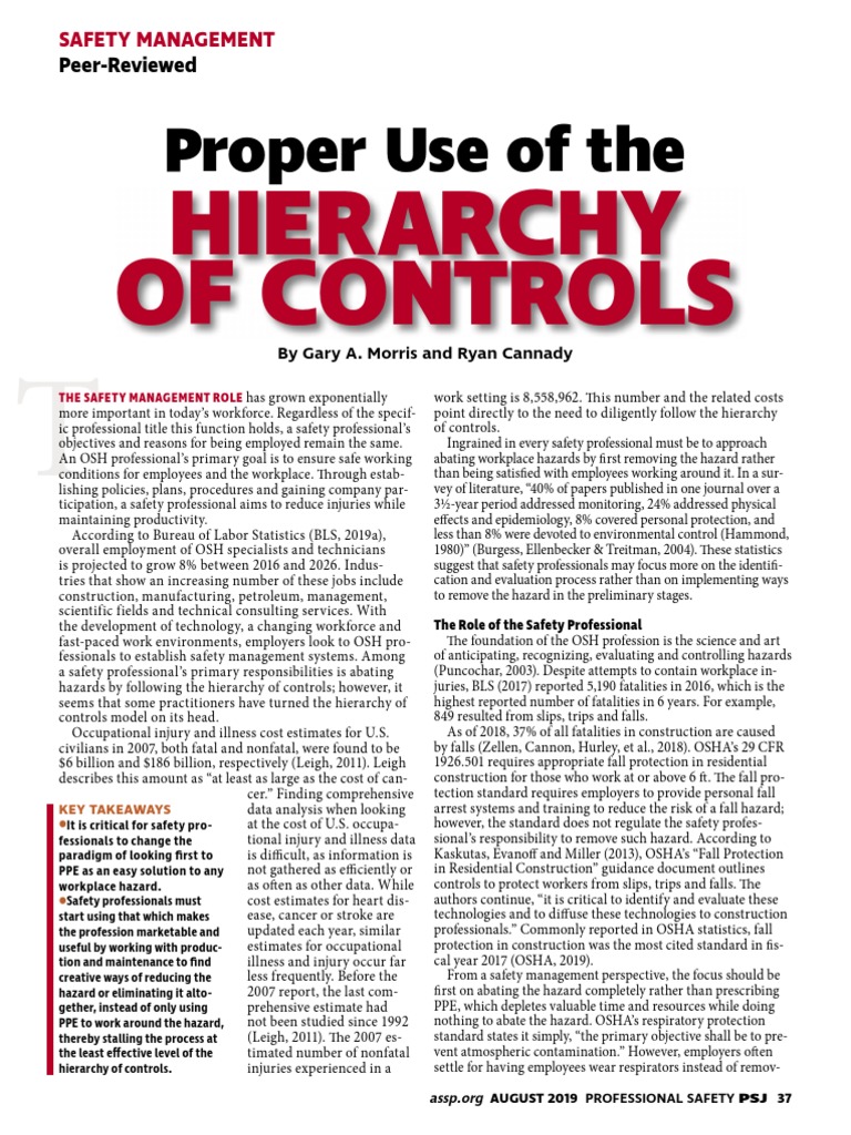Proper Use of the Hierarchy of Controls | PDF