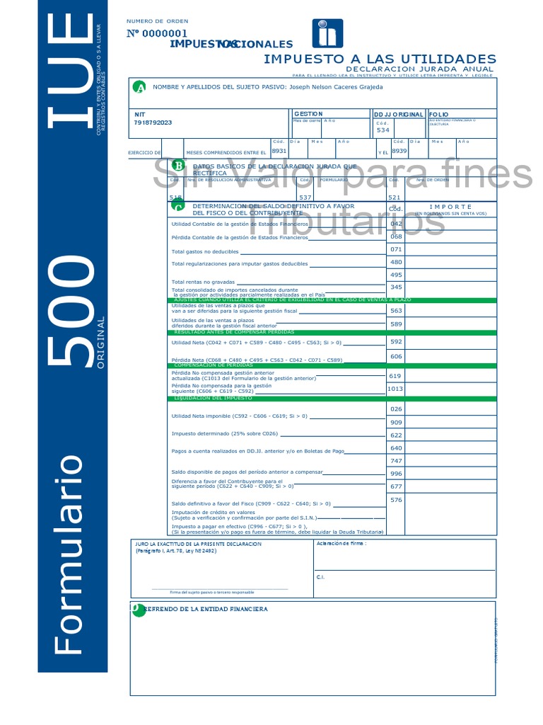 Formulario IUE-500 | PDF | Impuestos | Contabilidad