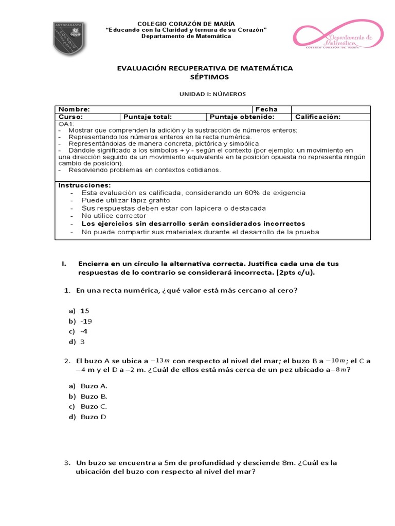 Evaluación Cuperativa Numeros Enteros Septimo Basico | PDF Evaluación Cuperativa Numeros Enteros Septimo Basico | PDF