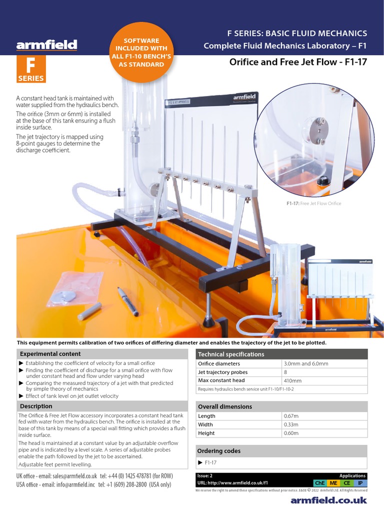 Armfield-F1-17-Datasheet-v2b-web-1 | PDF | Fluid Mechanics | Mechanical Engineering