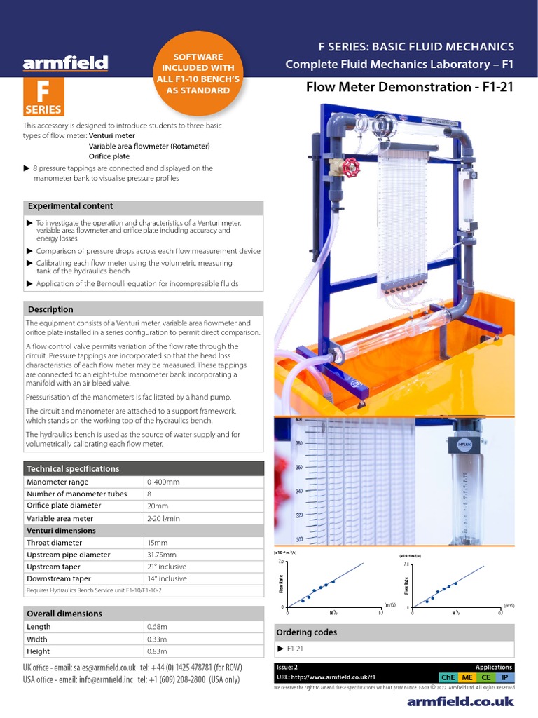 Armfield F1 21 Datasheet v2b Web 1 | PDF | Flow Measurement | Pressure ...