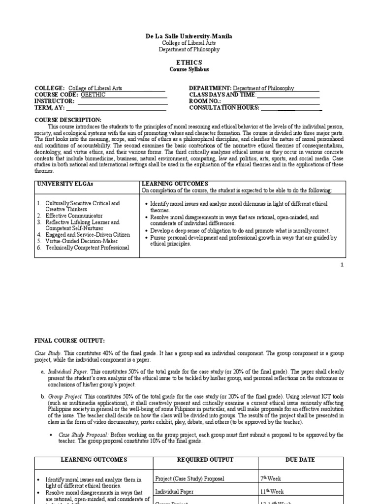 GEETHIC Syllabus | PDF | Morality | Virtue Ethics