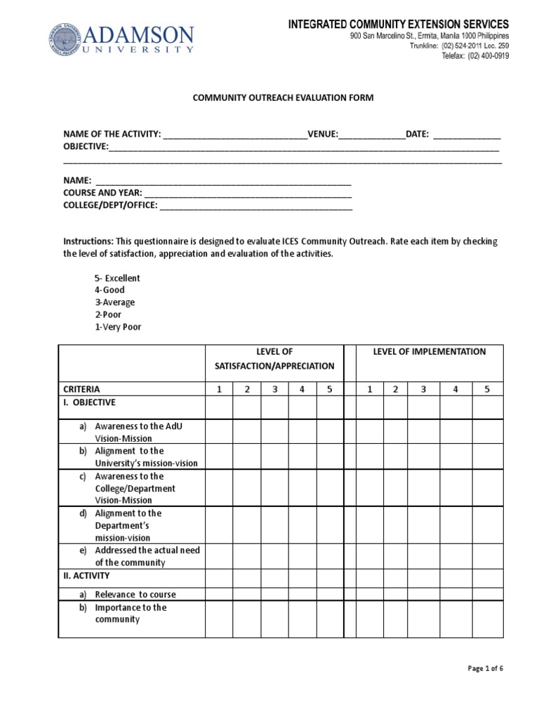 Community Outreach Evaluation Form | PDF | Cognition | Learning
