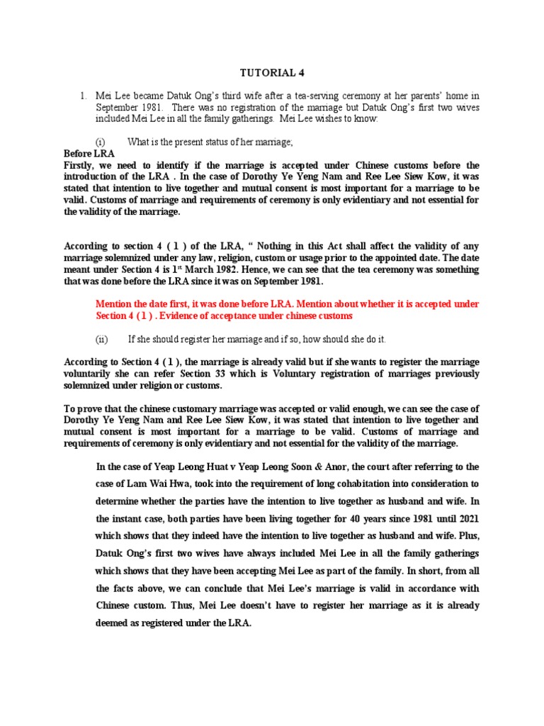 Tutorial 4 | PDF | Marriage | Consent